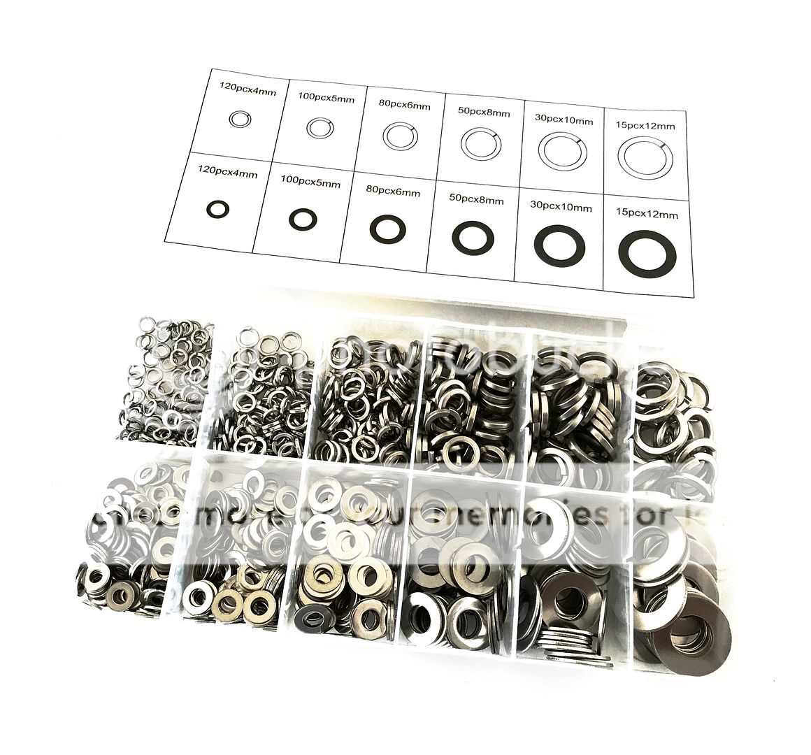 790Pce Assorted Spring Flat Washers Stainless Steel Washer 4mm - 12mm ...